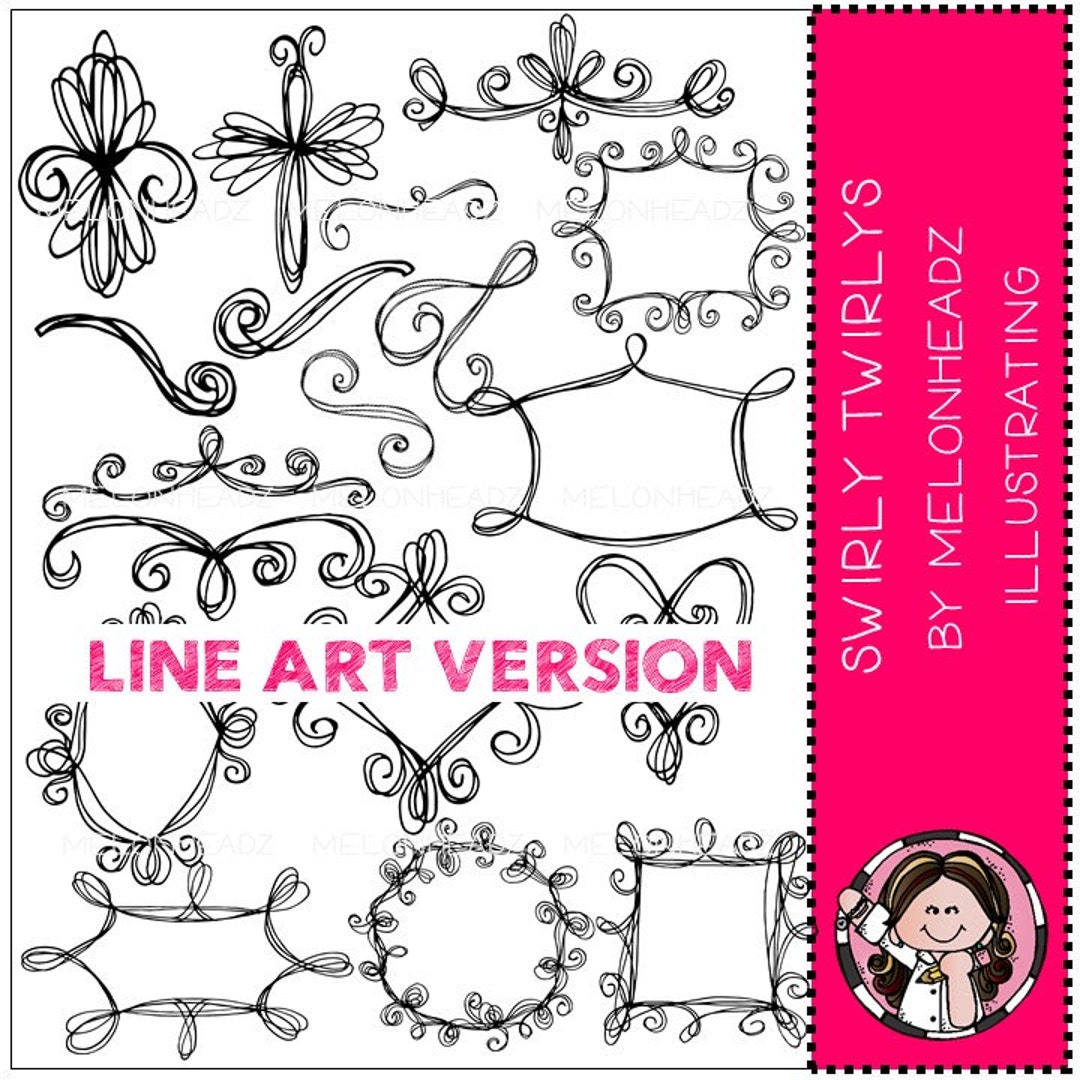 Swirly Twirlies Clip Art - LINE ART - Etsy
