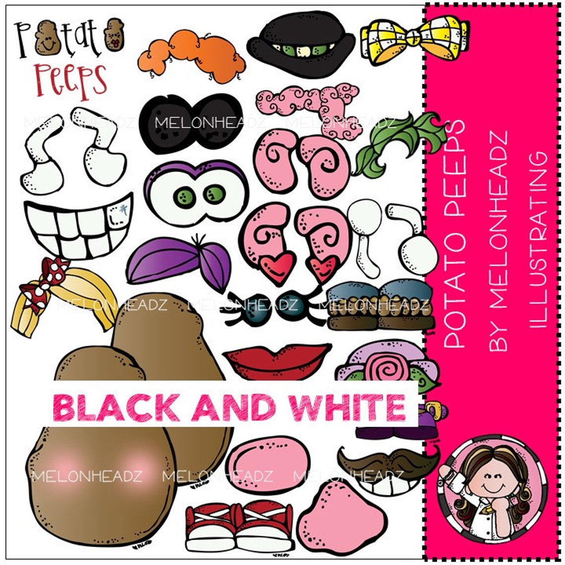 Potato Peeps Clip Art BLACK AND WHITE | Etsy
