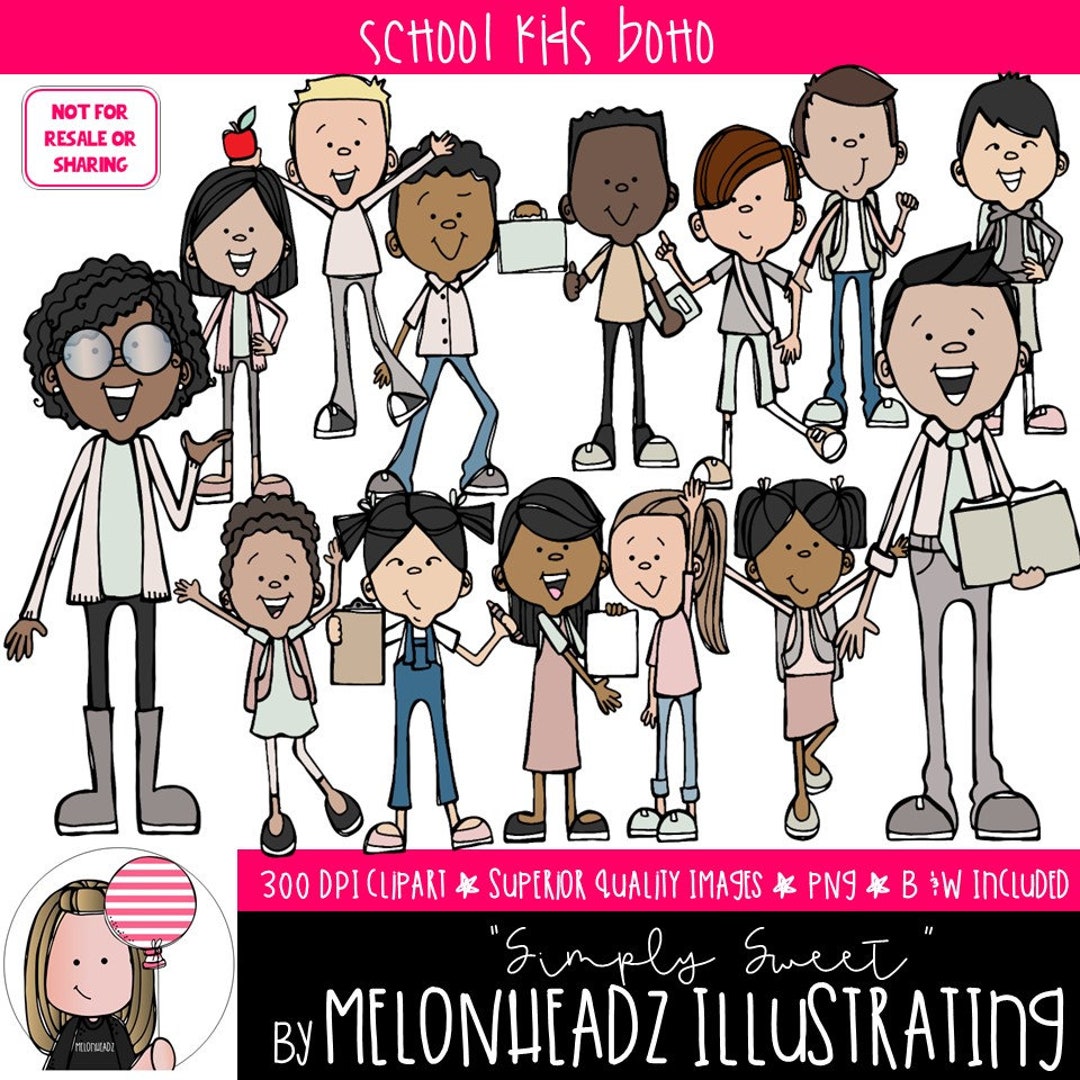 School Kids Clip Art Digi Stamps "simply Sweet" BOHO Style - Etsy