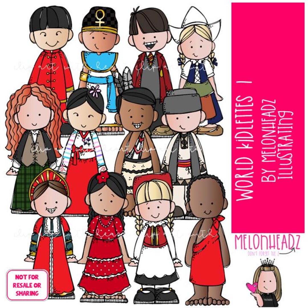 World Kidlettes Clip Art, Around the World Kids Clip Art, COLORED ...