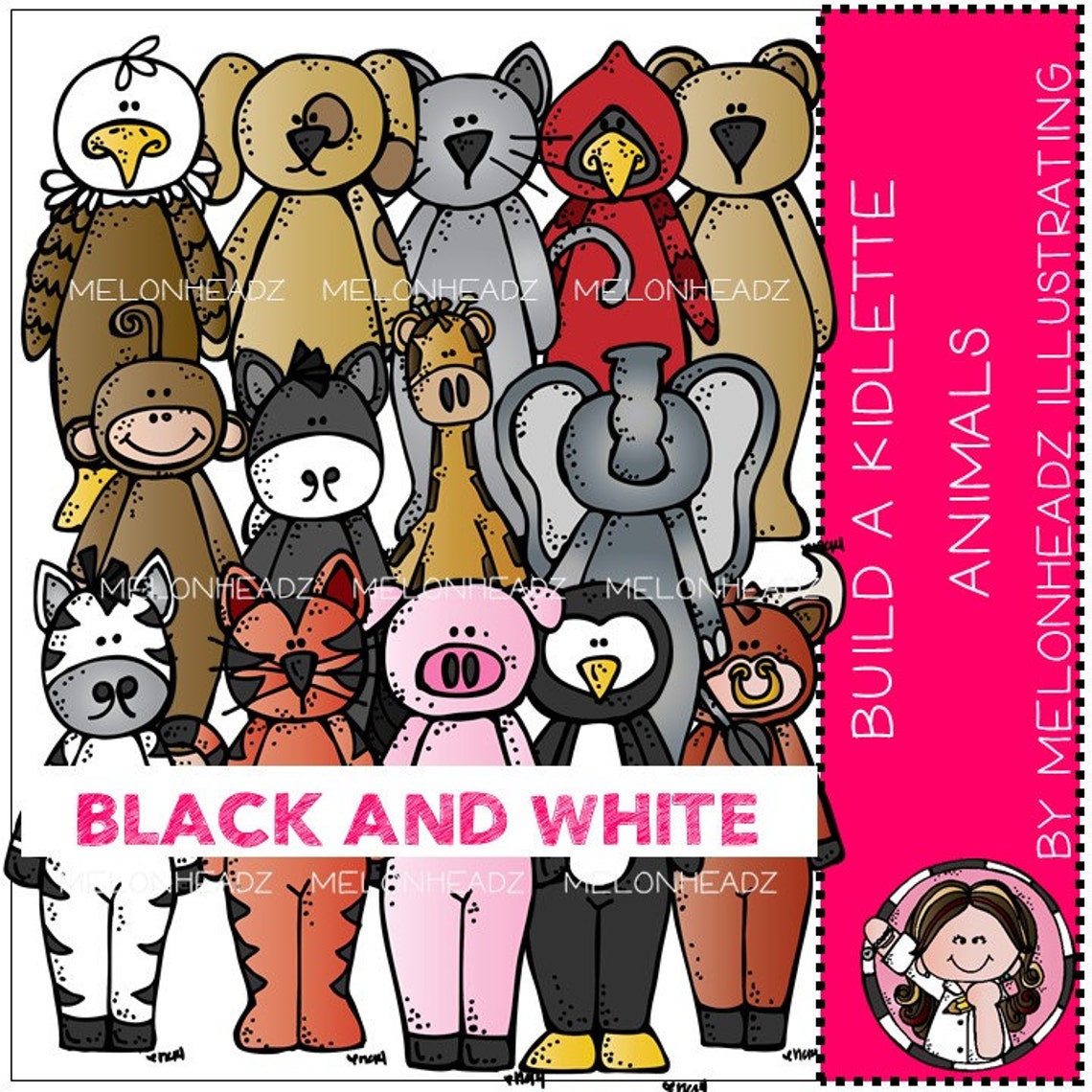 Build a Kidlette Animal Clip Art - BLACK AND WHITE - Etsy