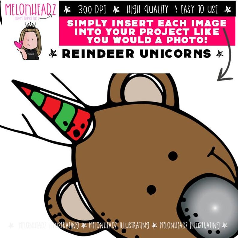 Reindeer Unicorns Clip Art, Christmas Mini - Etsy