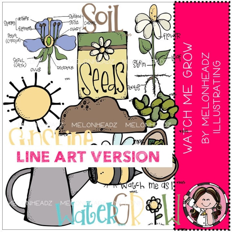 Plant Life Cycle clip art Watch me Grow LINE ART | Etsy