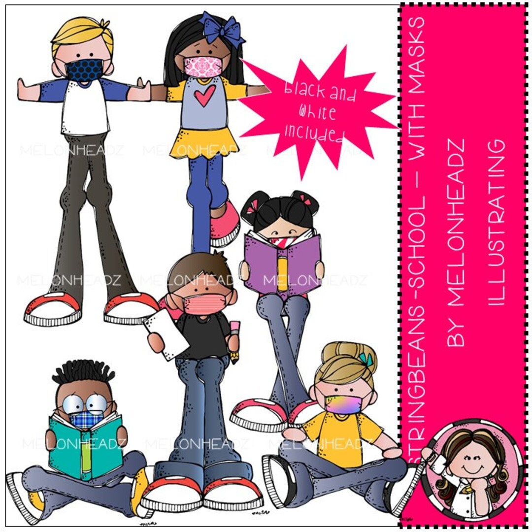 String Beans Clip Art - at School - With Masks - Mini - Etsy