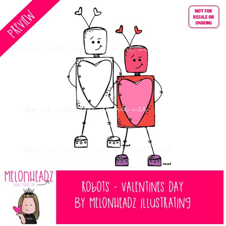 Robots Clip Art, Valentines Day Clip Art Mini - Etsy
