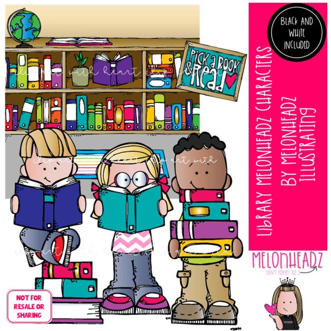 Library Clip Art, Melonheadz Characters, Background Mini - Etsy