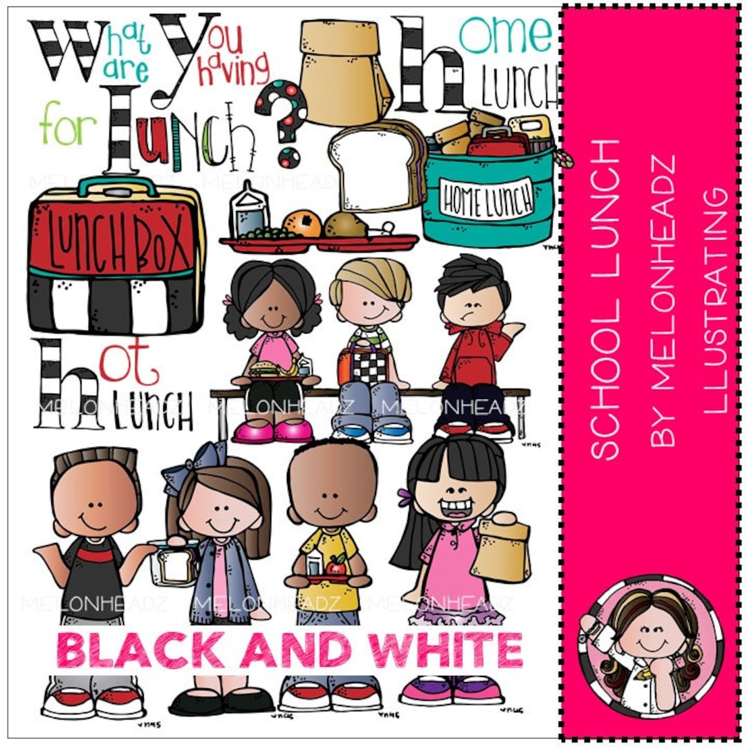 School Lunch Clip Art - BLACK AND WHITE - Etsy