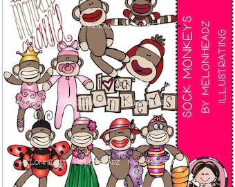 Sock Monkey Doodles Digital Stamps Clipart Clip Art Illustrations ...