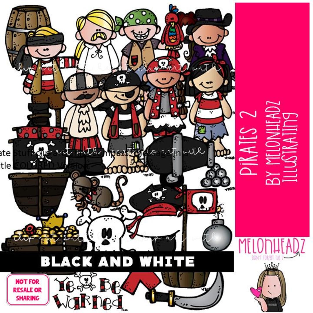 Pirates Clip Art 2, Ship, Treasure Chest BLACK AND WHITE - Etsy