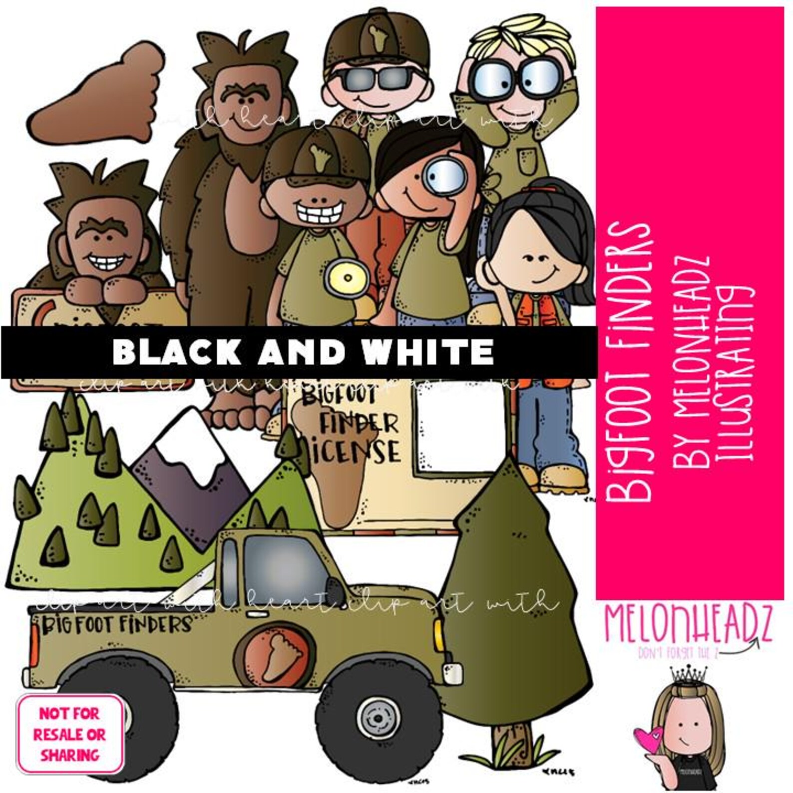 Bigfoot Finders Clip Art, Monster, Myth BLACK AND WHITE - Etsy