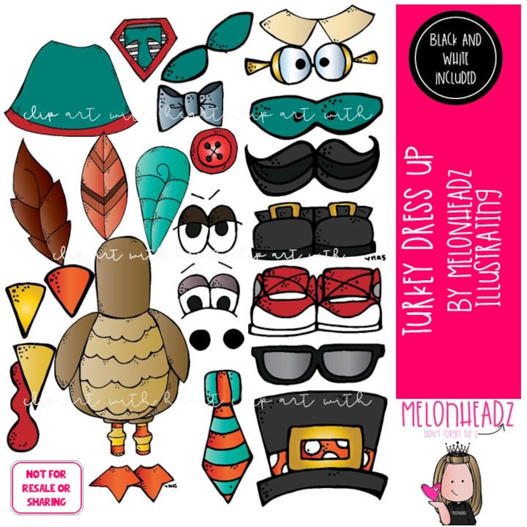 Turkey Dress up Clip Art Digi Stamp COMBO PACK - Etsy