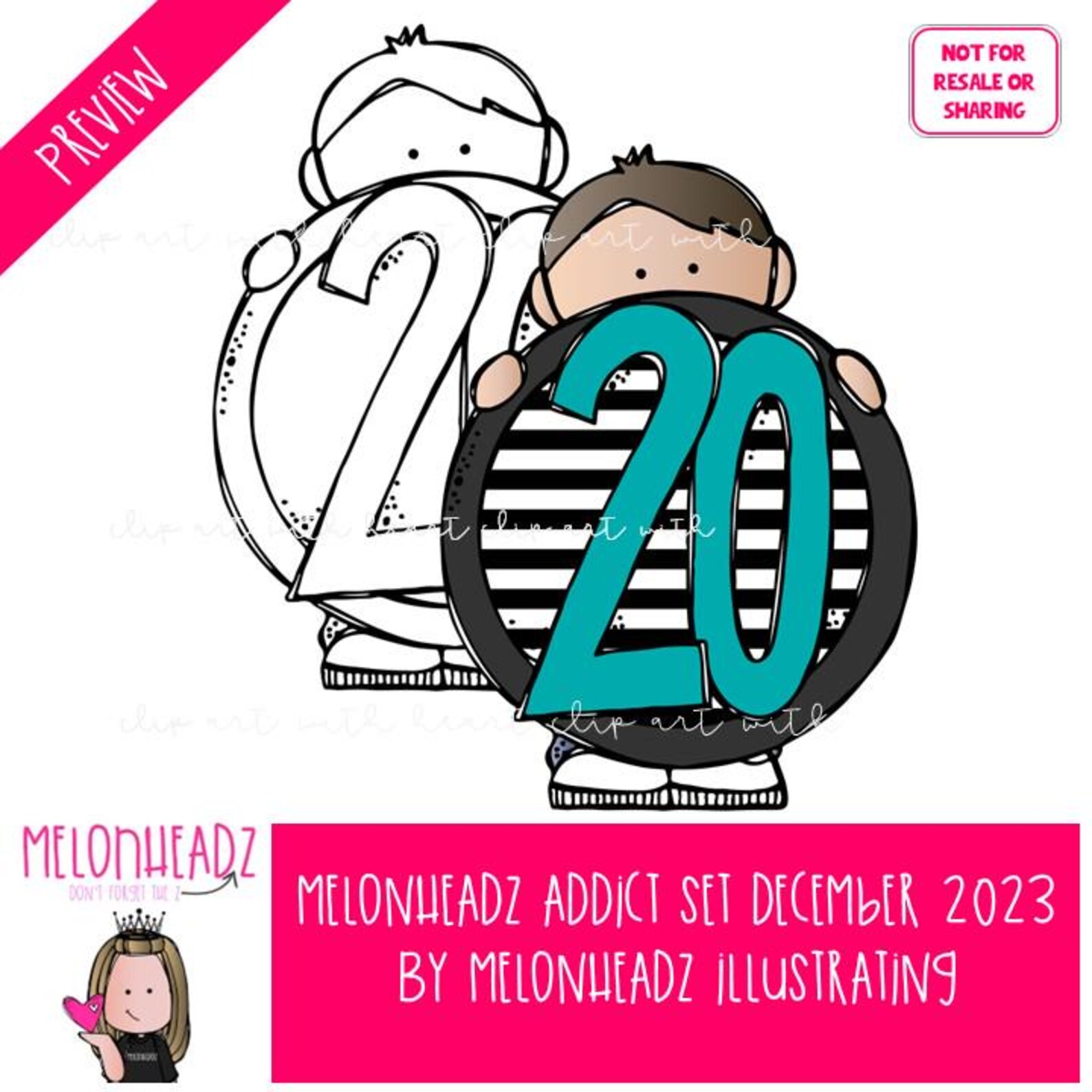 Melonheadz Addict Clip Art Digi Stamp December Set 2023 Mini - Etsy