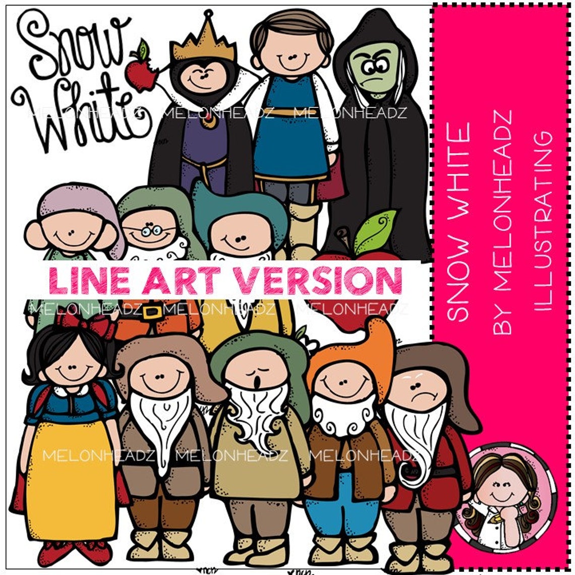 Snow White Clip Art LINE ART - Etsy