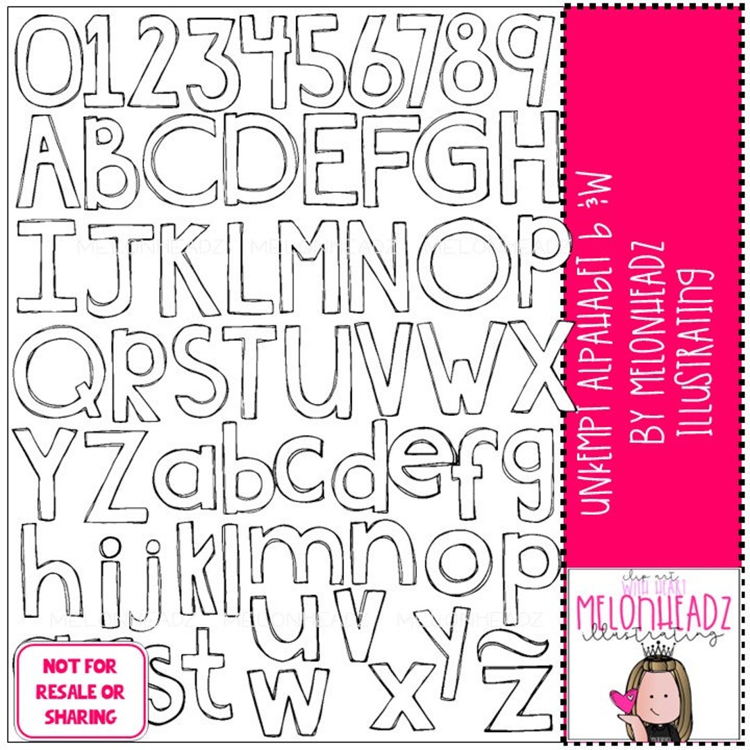 Unkempt Alphabet Clip Art Digi Stamp BLACK AND WHITE - Etsy