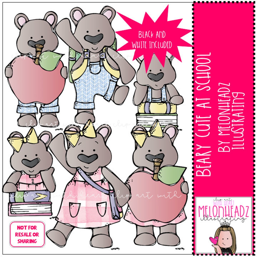 Beary Cute Clip Art - at School - Mini - Etsy