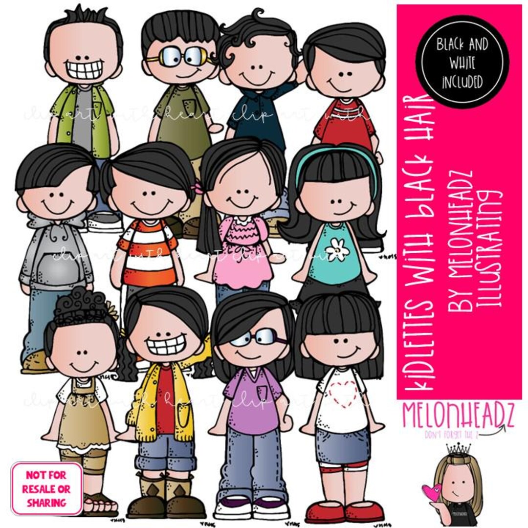 Kidlettes With Black Hair Clip Art, Kids Clip Art Combo Pack - Etsy