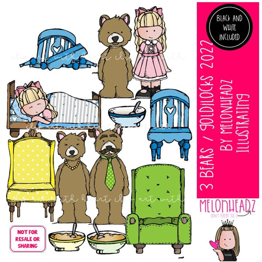 3 Three Bears Clip Art, Goldilocks Clip Art, Literature Clip Art Digi ...