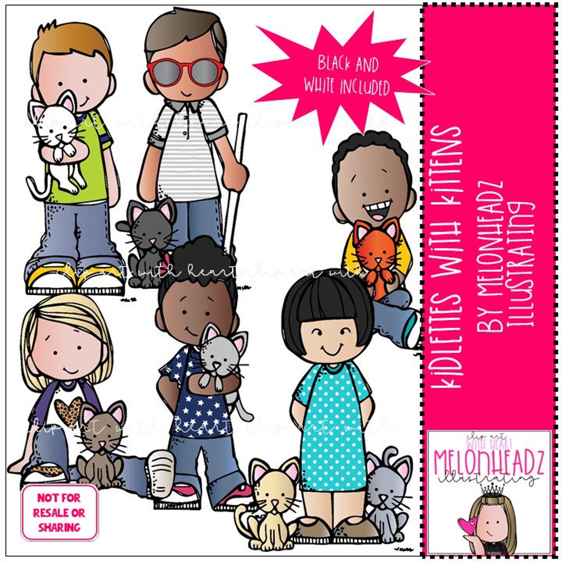 Kidlettes With Kittens Clip Art Mini - Etsy