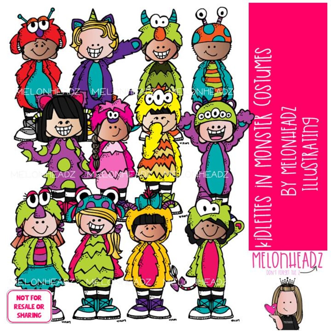 Kidlettes in Monster Costumes Clip Art, Halloween Clip Art, Monsters ...