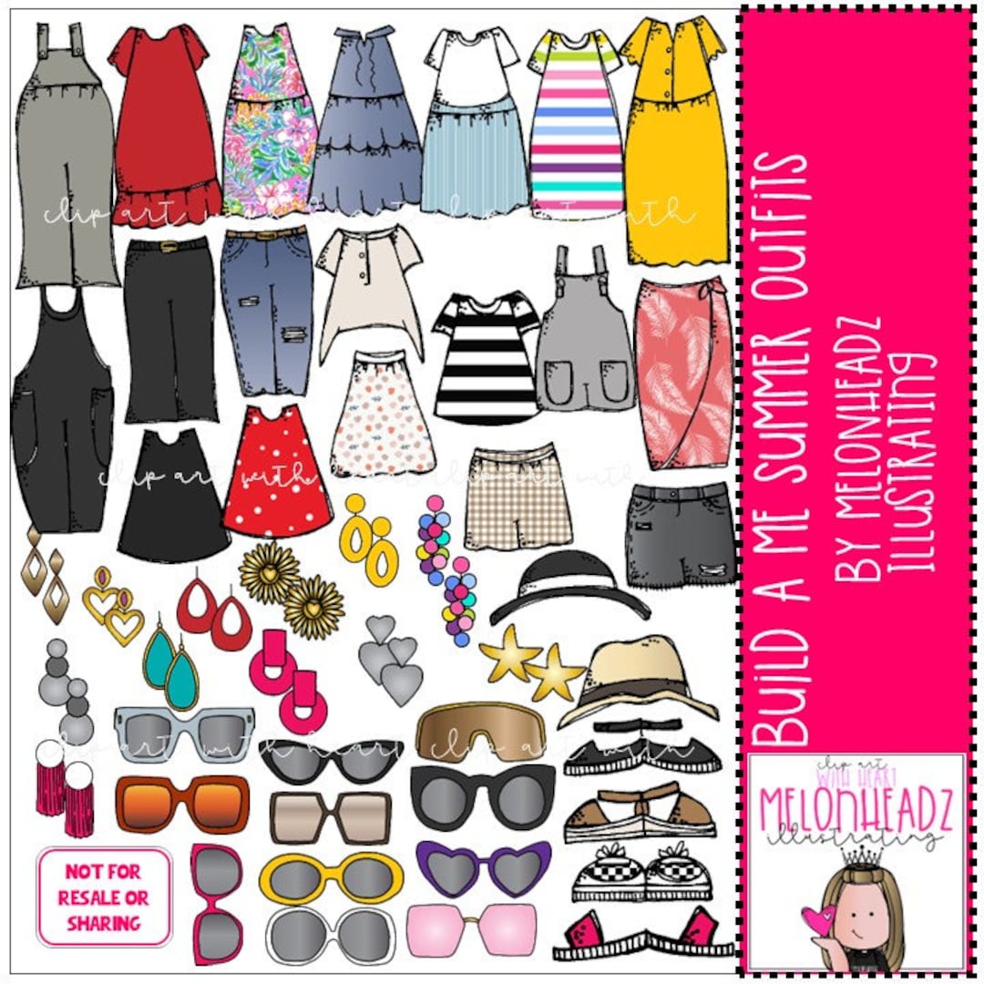 Summer Outfits Clip Art - Build-a-me/teacher - COMBO PACK - Etsy