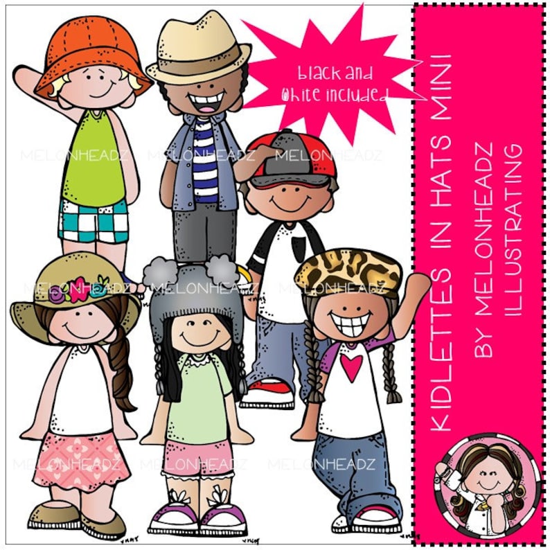 Kidlettes in Hats Clip Art - Mini - Etsy