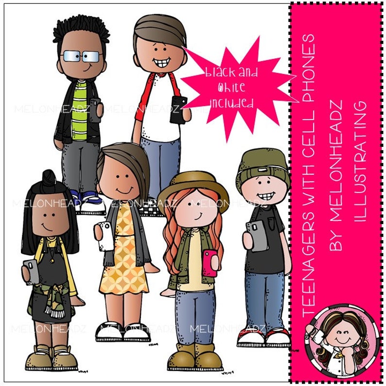 Teenager Clip Art With Cell Phones Mini - Etsy