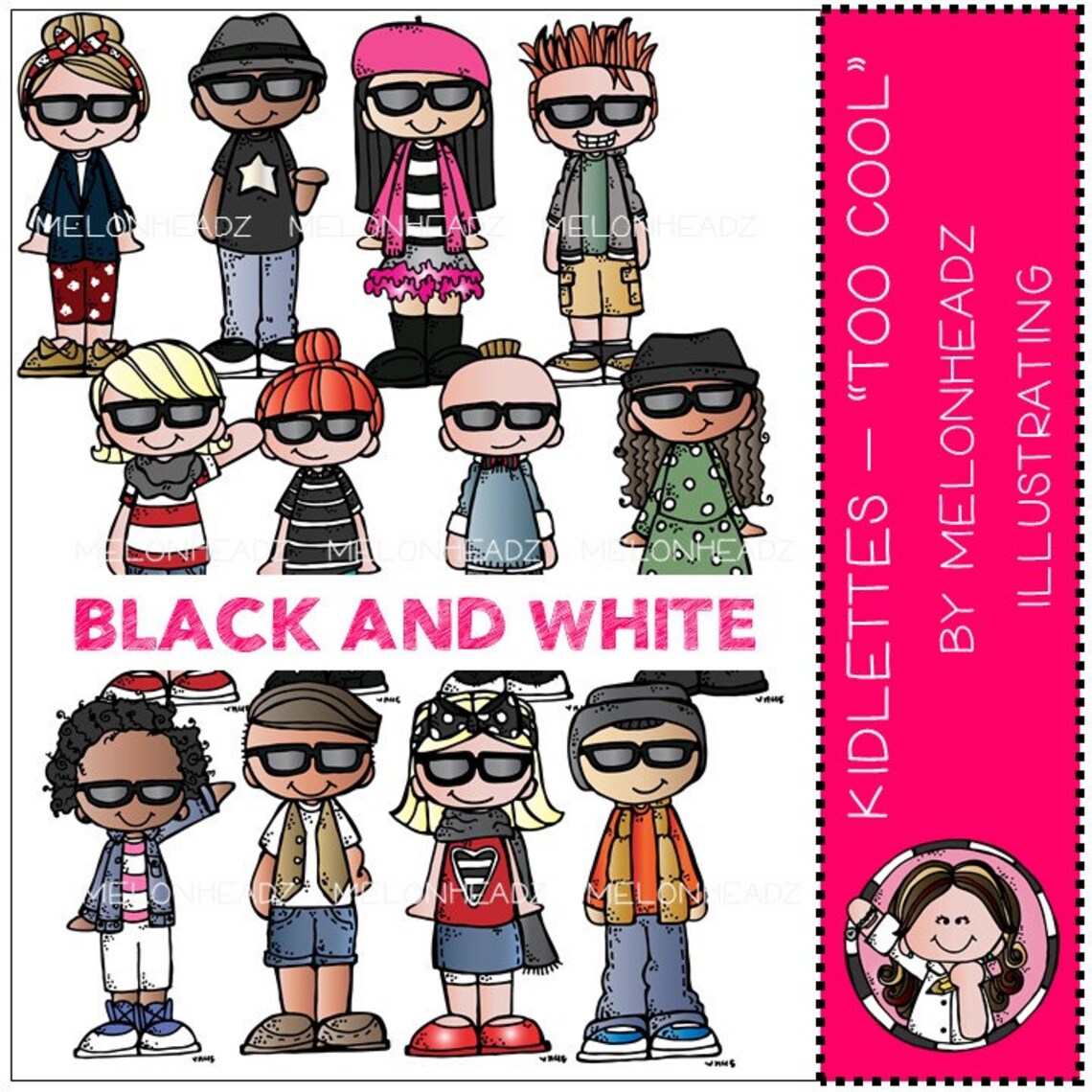Kidlettes Clip Art Too Cool BLACK AND WHITE | Etsy