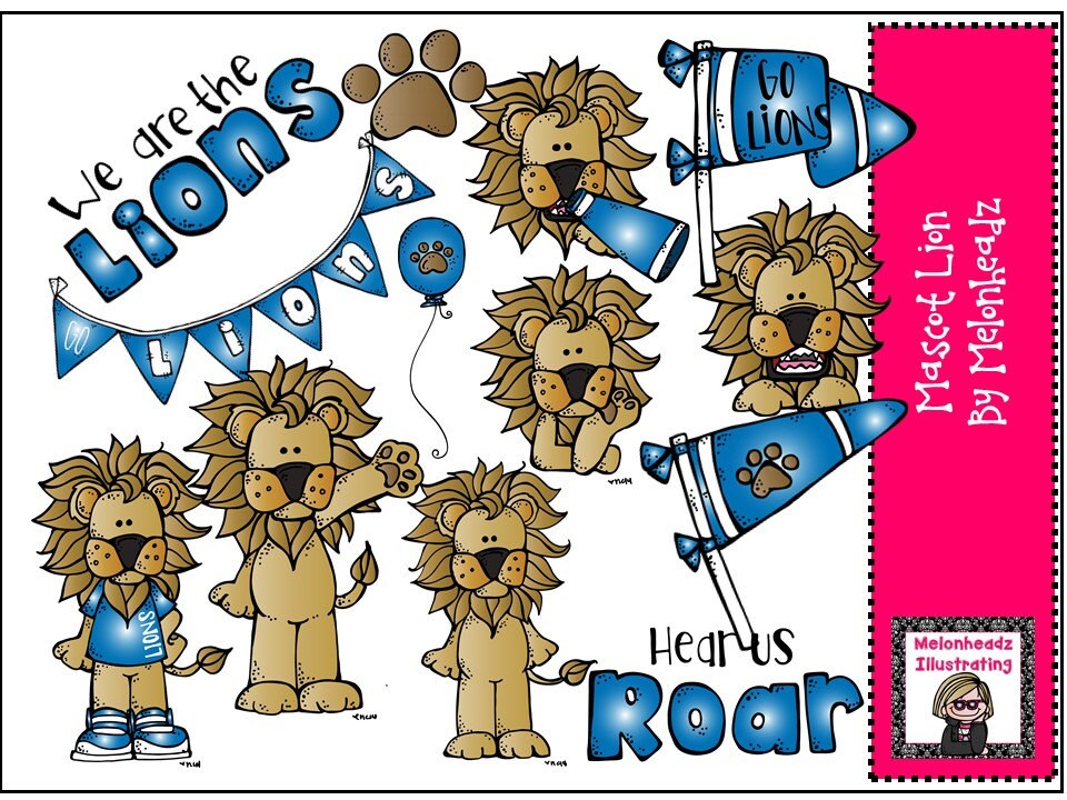 Mascot Lion Clip Art BLACK AND WHITE - Etsy