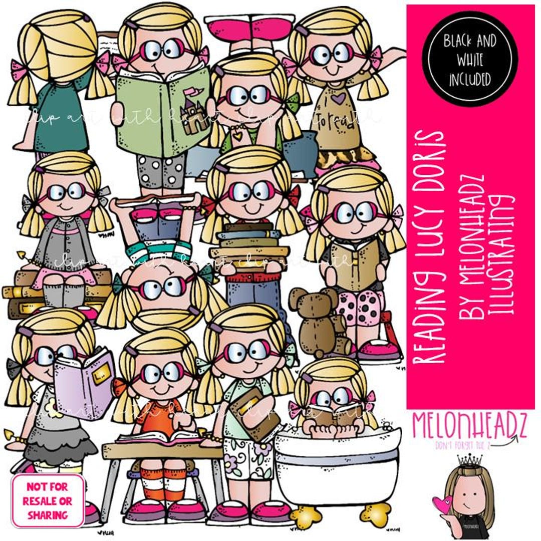 Reading Clip Art, Lucy Doris, Melonheadz Character COMBO PACK - Etsy