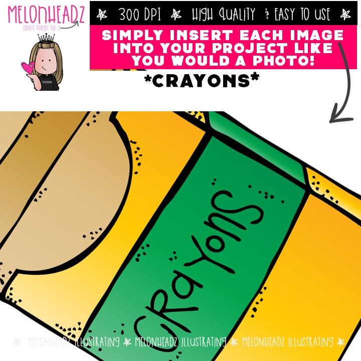 Crayons Clip Art, School Supplies, Bright COMBO PACK - Etsy