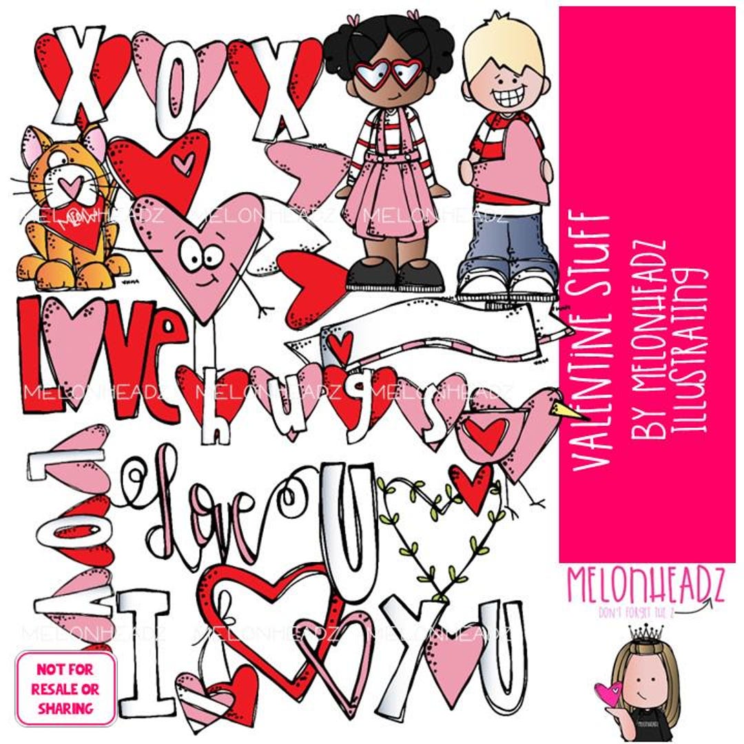 Valentine Stuff Clip Art, Valentine's Day COLORED Version - Etsy