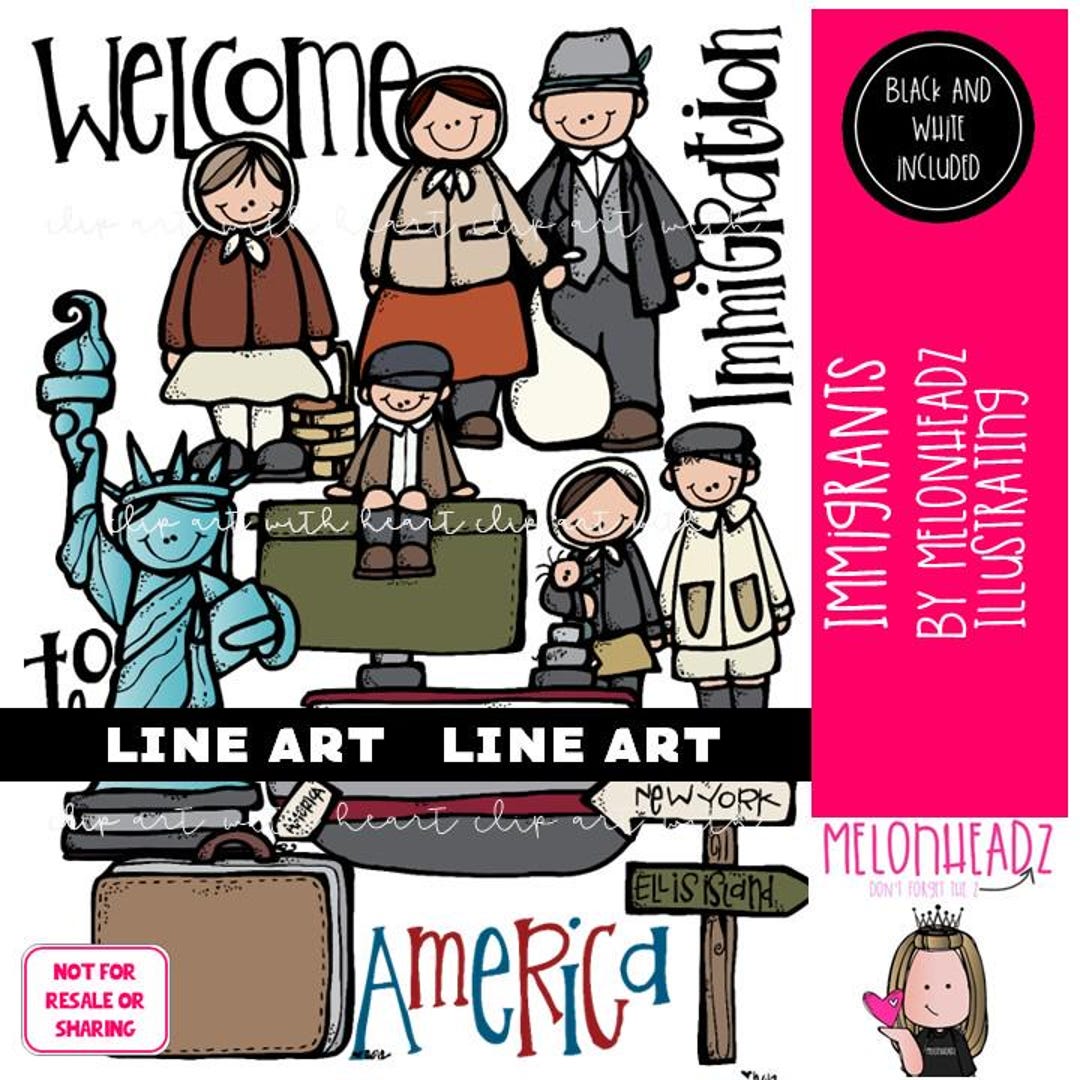 Immigrants Clip Art Travel Clip Art LINE ART and Black and White - Etsy