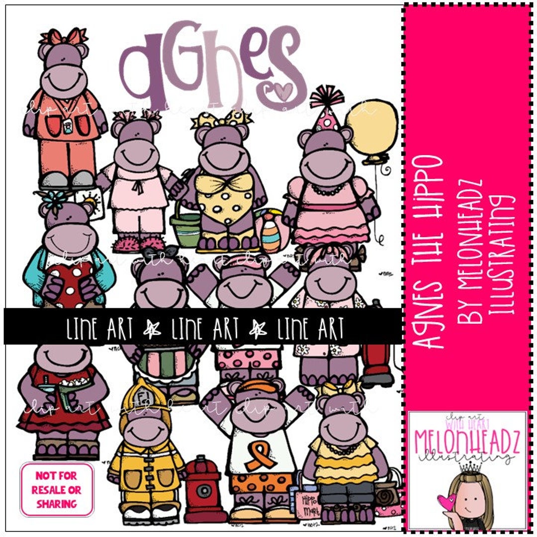 Hippo Clip Art Digi Stamps Agnes LINE ART - Etsy