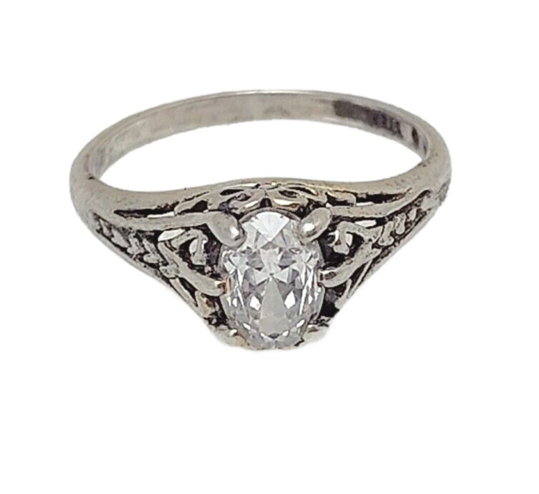 Art Deco Style Kabana Sterling Silver Engagement Ring, SZ 6, Filigree ...