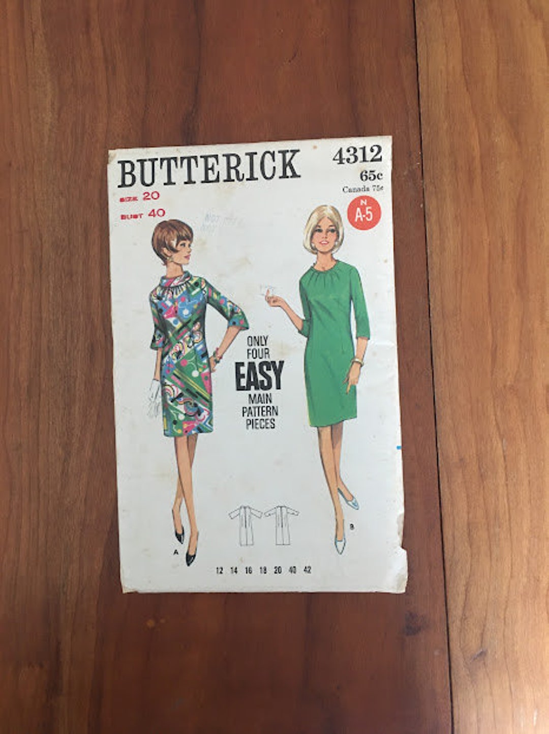 Butterick 1960's UNCUT Sewing Pattern 4312 SZ 20 Bust - Etsy