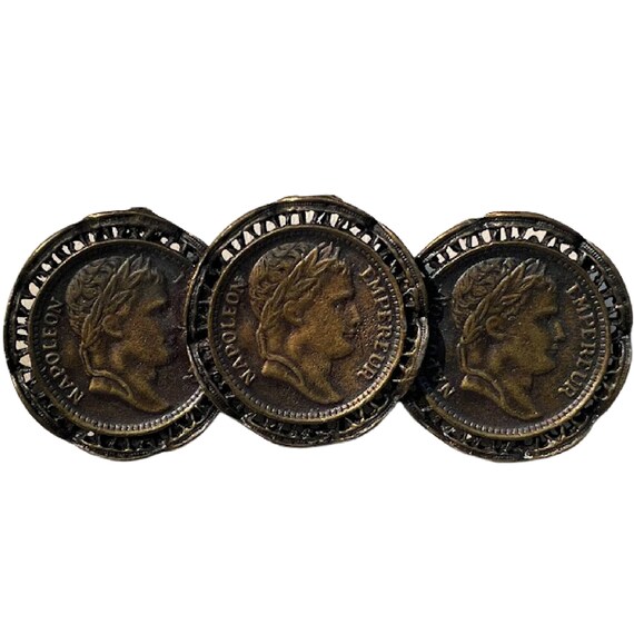Vintage Bronze Tone Napoleon Empereur Three Coin Broo… - Gem