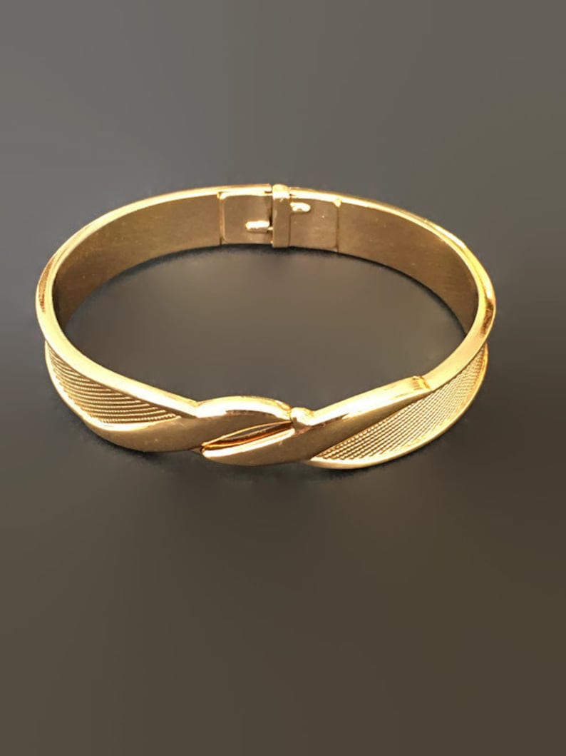 Vintage Monet Gold Hinged Bangle Bracelet Textured Bypass - Etsy