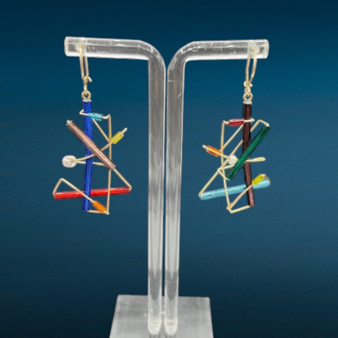 Vintage Barbie Levy Barb Wire Art Pierced Dangling Multicolor Abstract ...