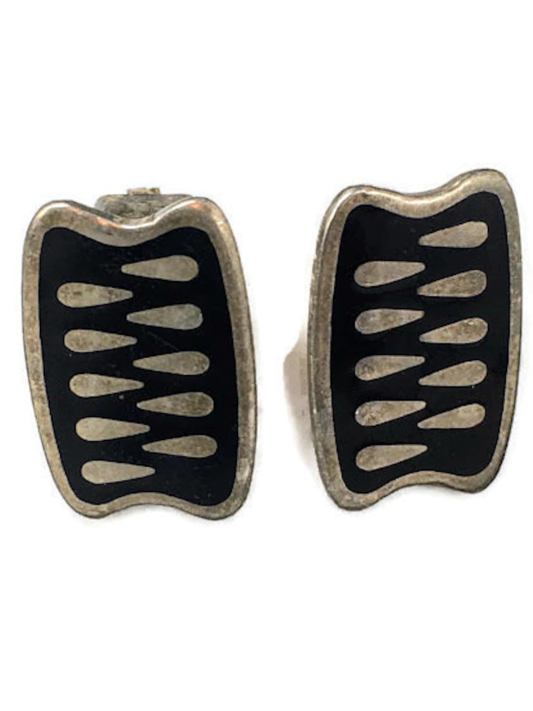 MEKA from Denmark Sterling Silver 925 & Black Enamel Modernist Earrings ...