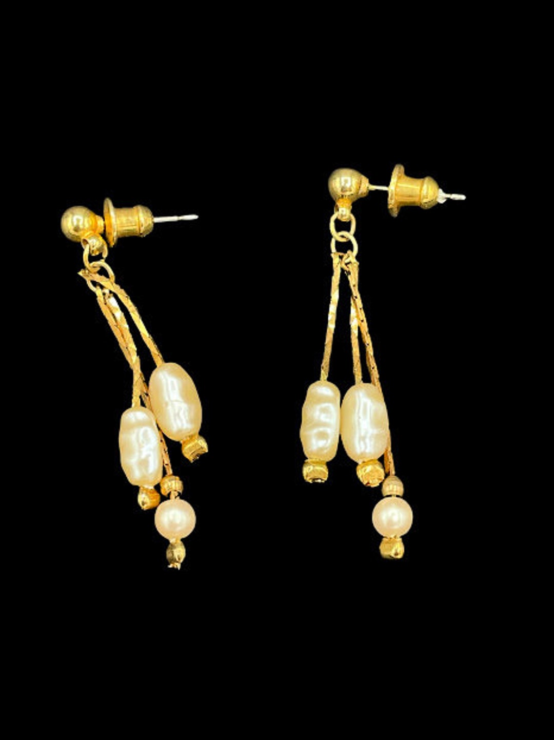 Vintage Gold Plated Rice Pearl Tassel Chain Earrings 1970s, Bridal ...