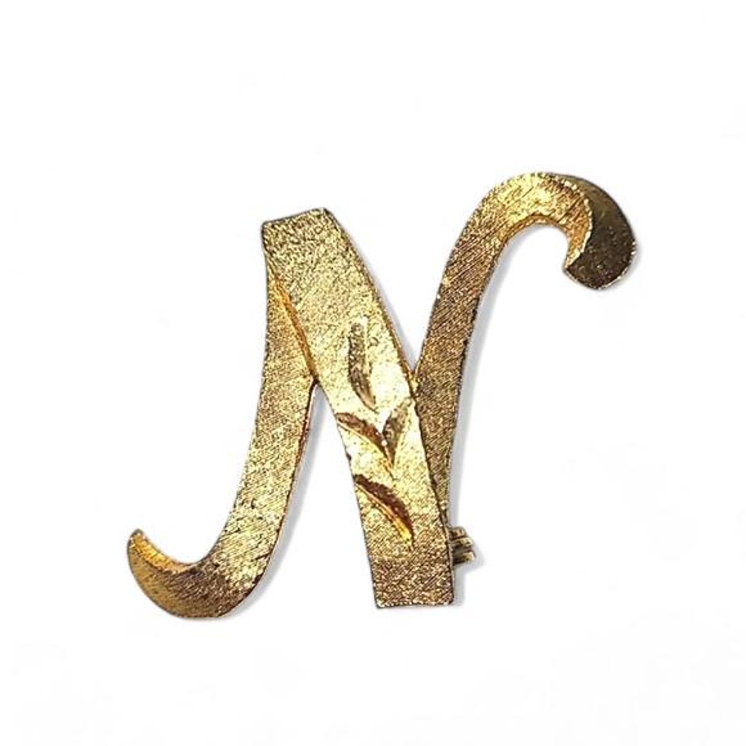 Vintage Mamselle Gold Tone Letter N Pin Brooch Initial N Pin Textured ...