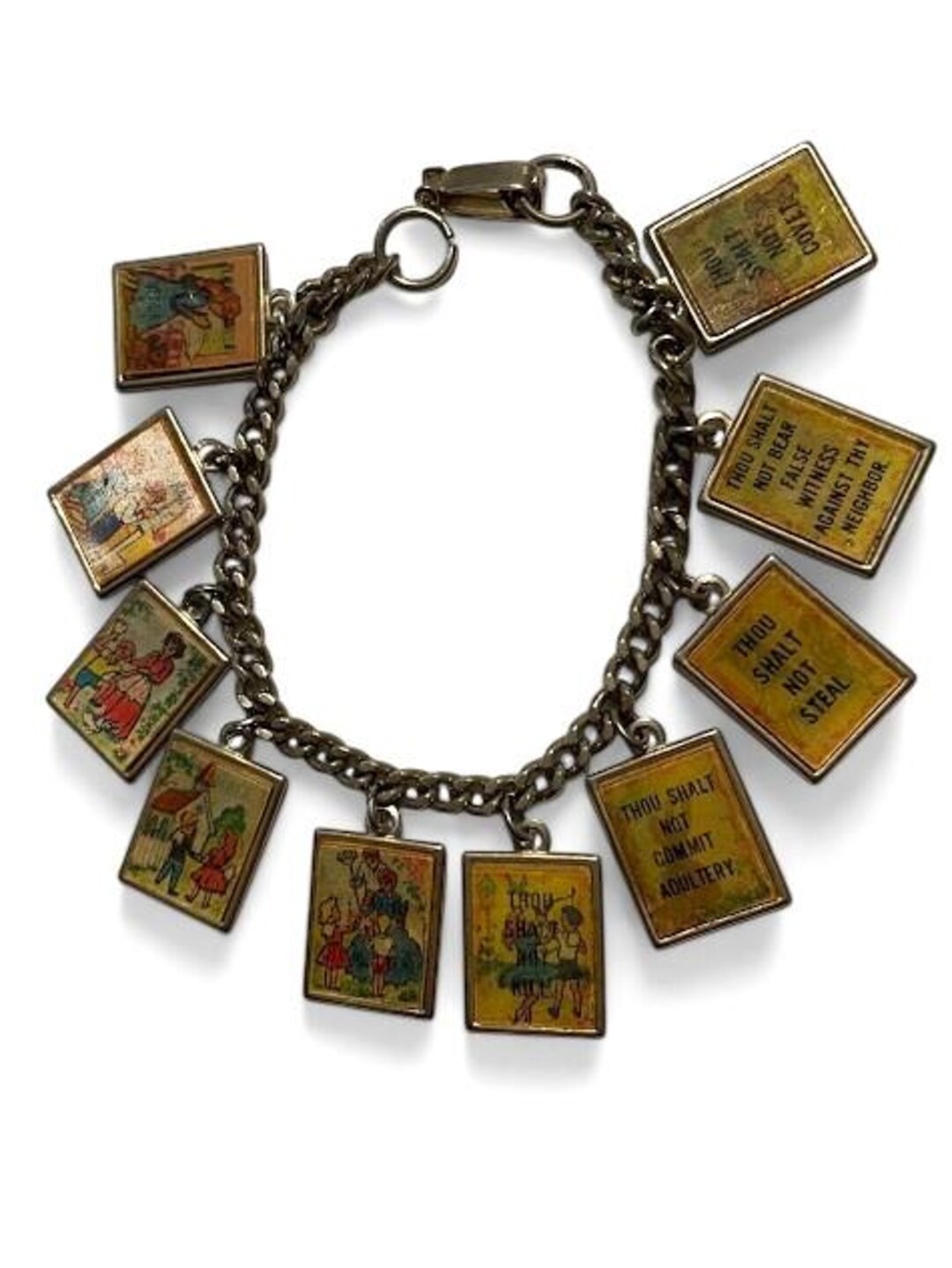 Vintage Ten Commandments Charm Bracelet, Lentincular, Vari-vue Flicker ...