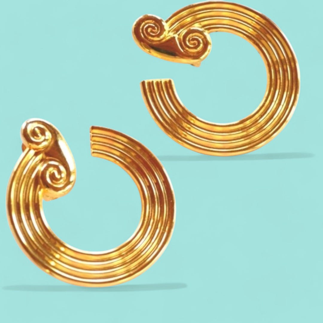 Vintage Alexis Kirk 1980s Greek Style Ionic Column Gold Plated Clip on ...