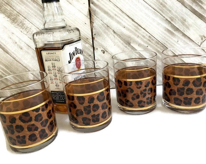 Culver Glassware, Lowball Glasses, Leopard Print, Set of 4, Gold Animal ...
