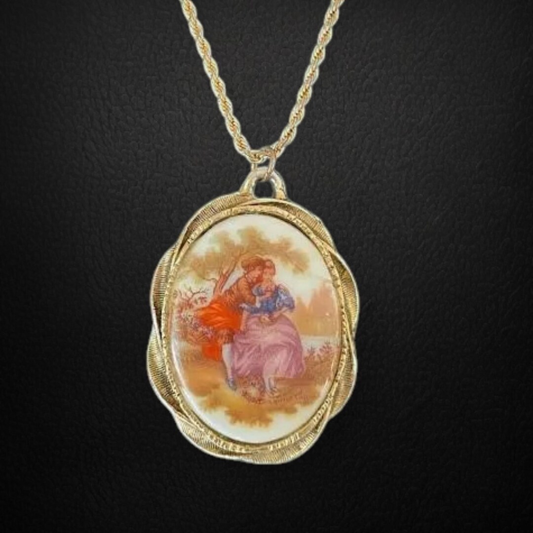 Vintage Gold Tone Renaissance Courting Couple Oval Frame With Mirror ...