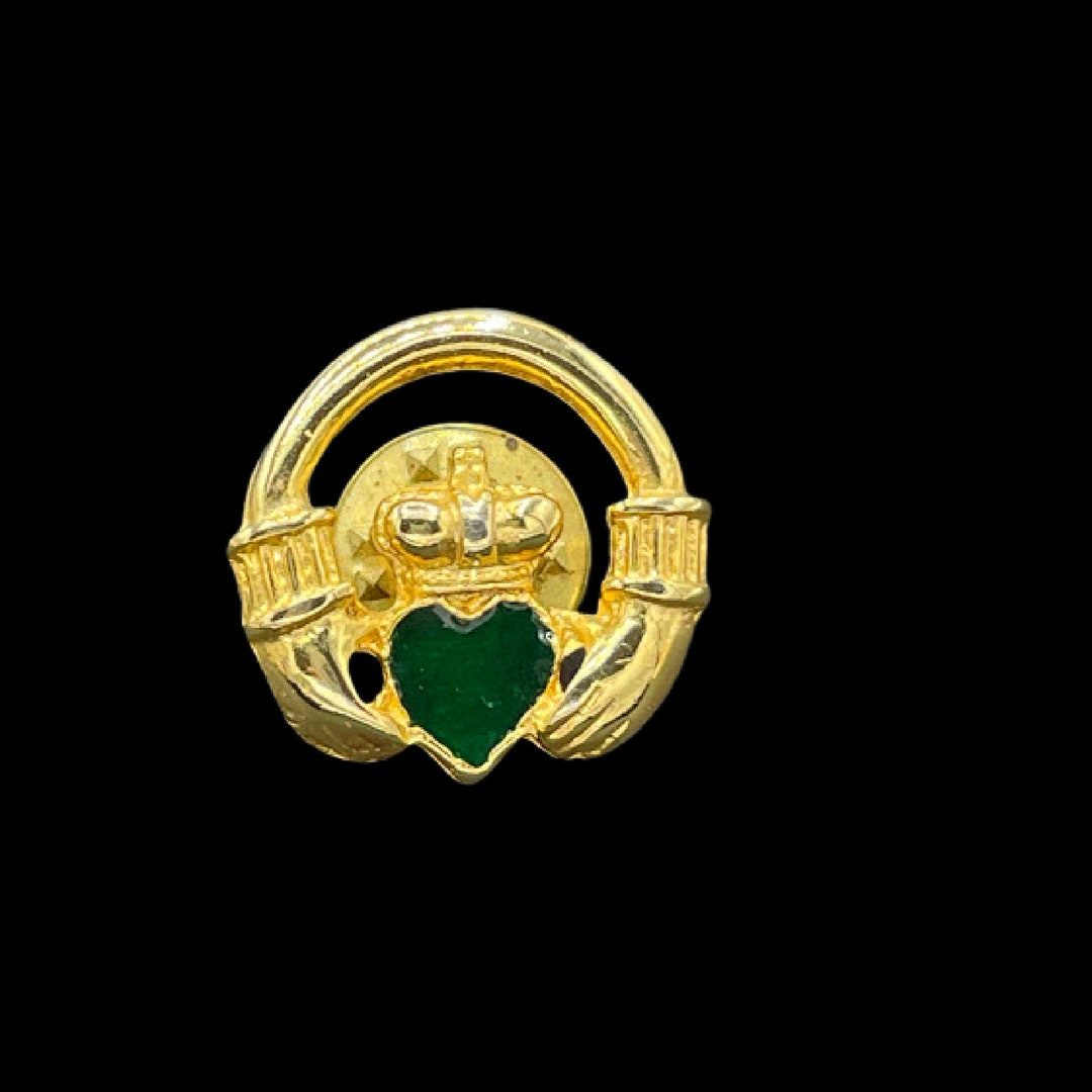 Vintage Gold Tone and Green Enamel Claddagh Lapel Pin Tac Pin, St ...