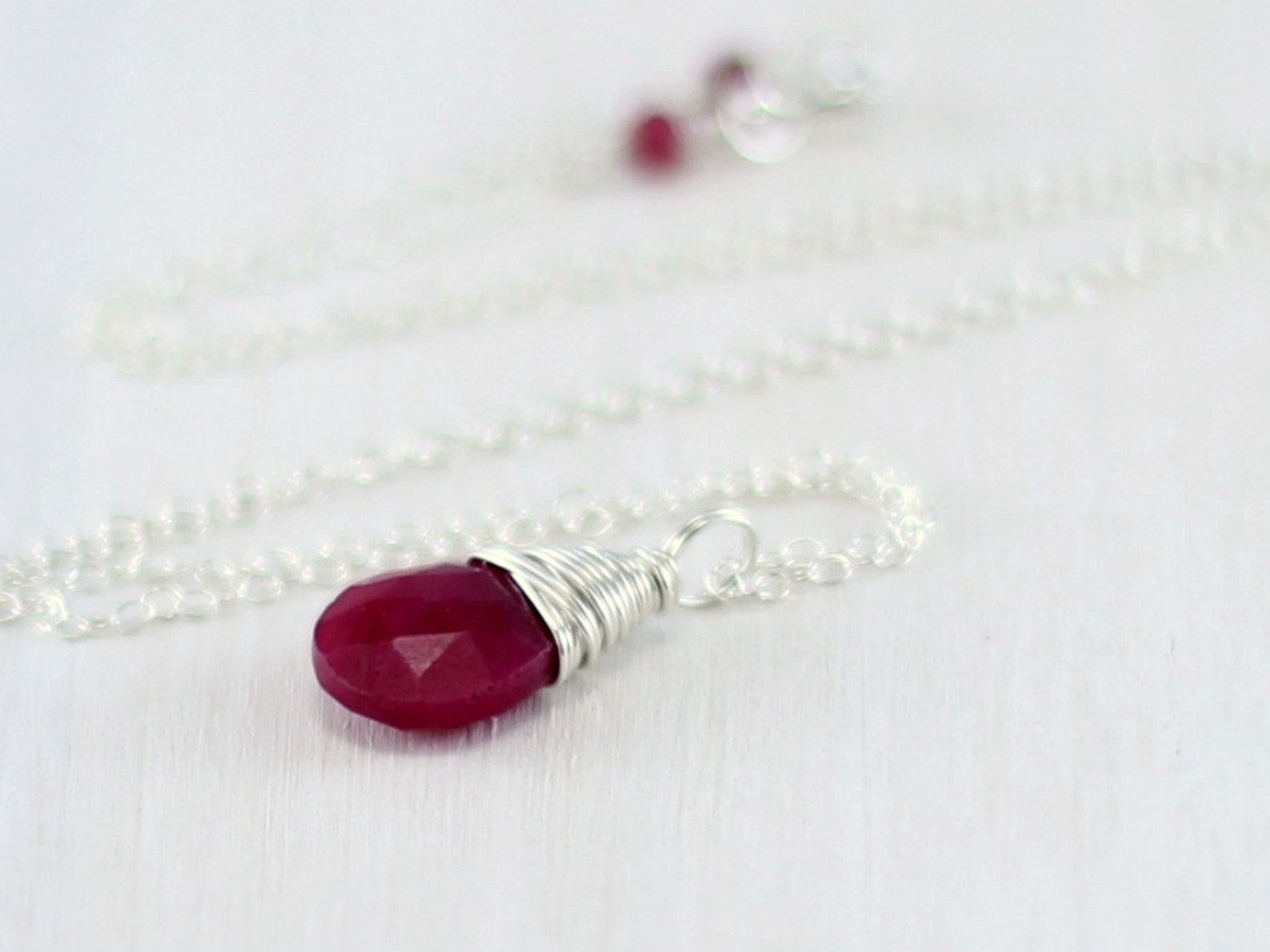 Genuine Ruby Necklace Sterling Silver Raspberry Red Ruby - Etsy