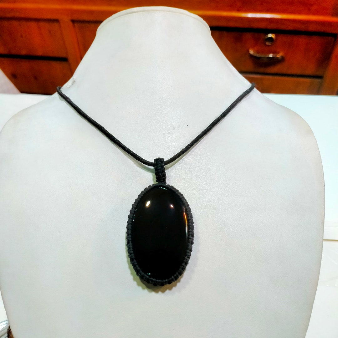 Black Onyx / Black Onyx Macrame / Macrame Pendent / Onyx Macrame ...