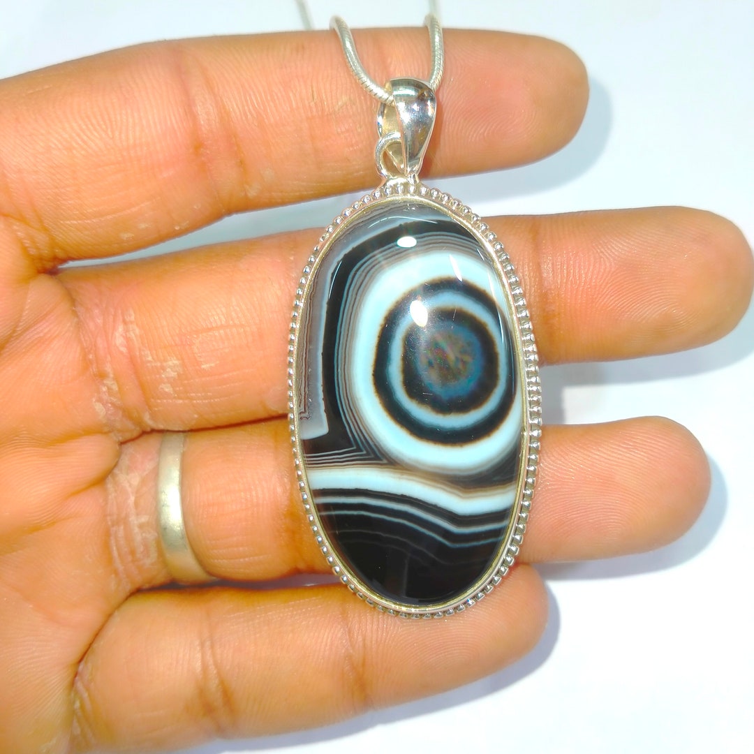 Banded Agate // Banded Agate Pendant // 925 Sterling Silver Pendant ...