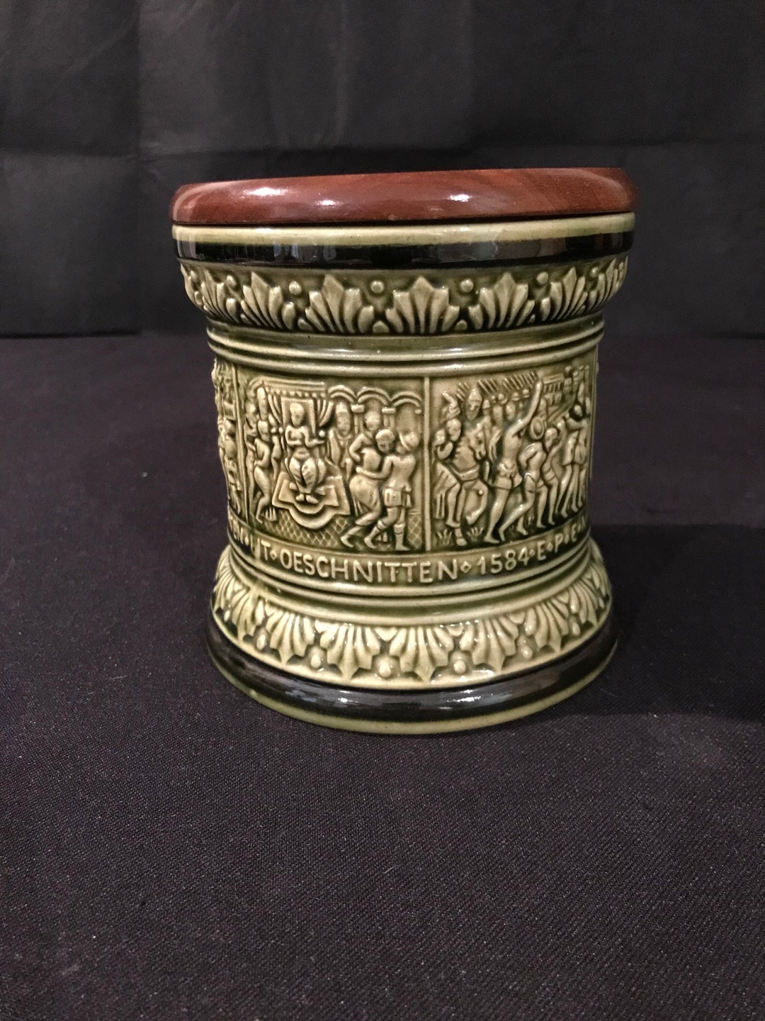 Vintage Marzi & Remy Olive Green Ceramic Humidor With Lid - History of ...